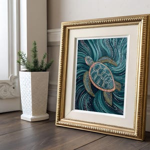 Aboriginal Sea Turtle Art Print, Indigenous Ocean Wall, Coastal Dot ...