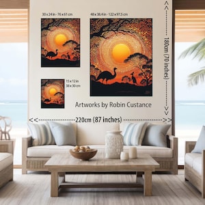 Dreamtime Sunset Emu and Kangaroo Australian Aboriginal Dot Painting by ...