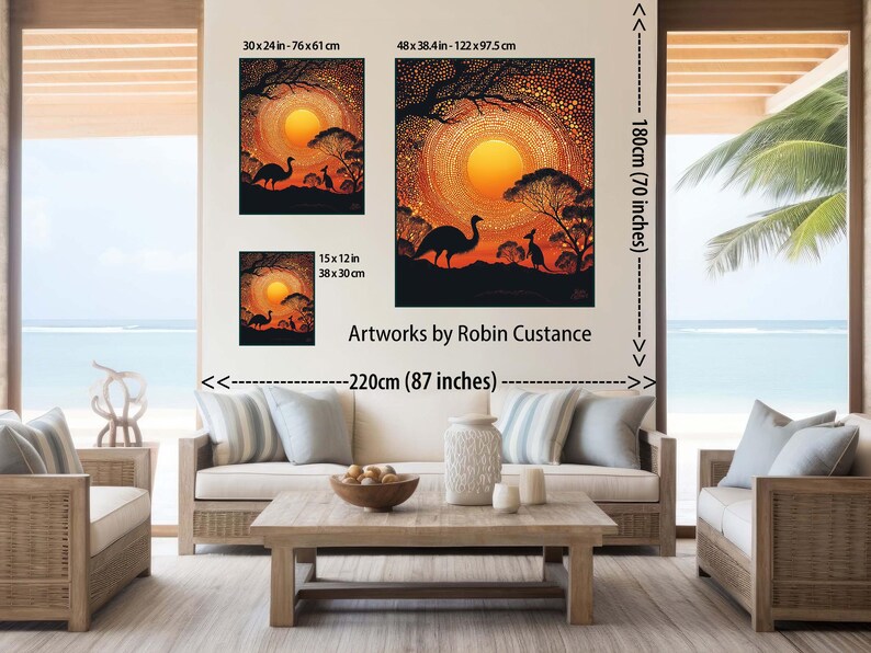 Dreamtime Sunset Emu and Kangaroo Australian Aboriginal Dot Painting by ...