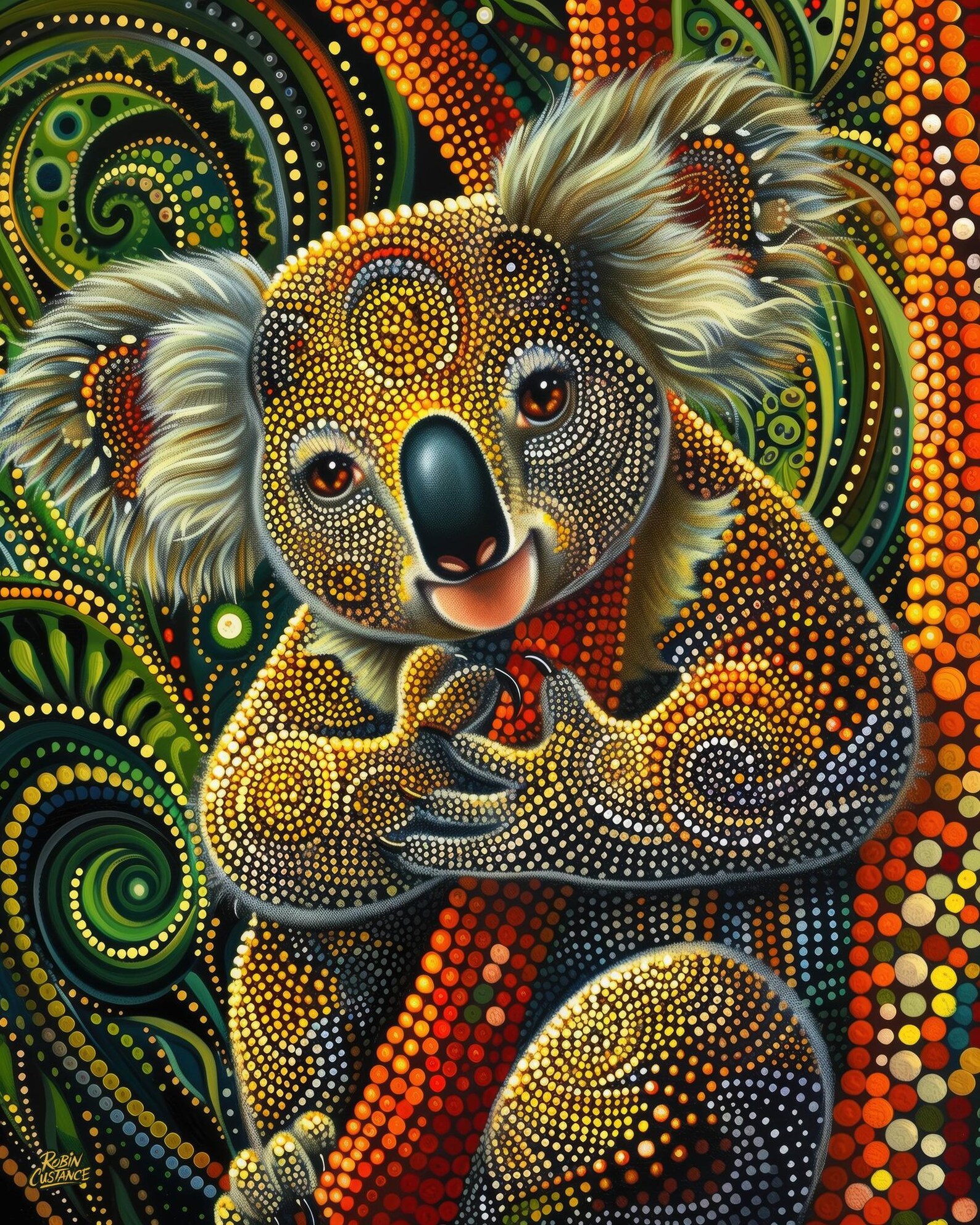 Abstract Koala Aboriginal Dot Art Digital Print Australian Bushland ...