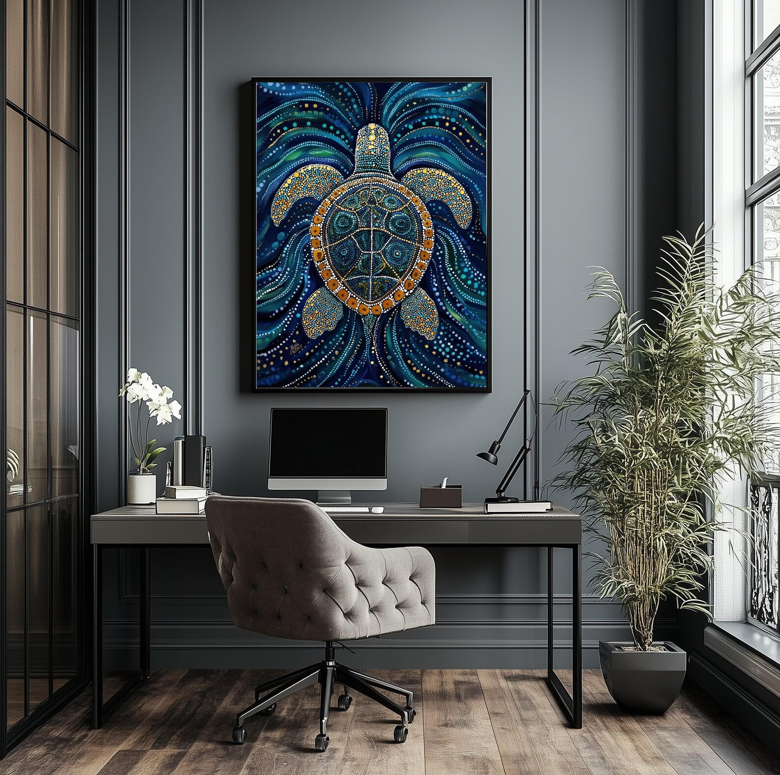 Sea Turtle Totem Dreamtime Dot Art Jade Turquoise Wall Art by Robin ...