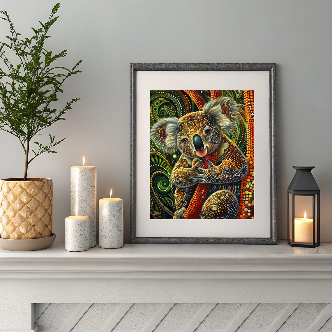 Abstract Koala Aboriginal Dot Art Digital Print Australian Bushland ...
