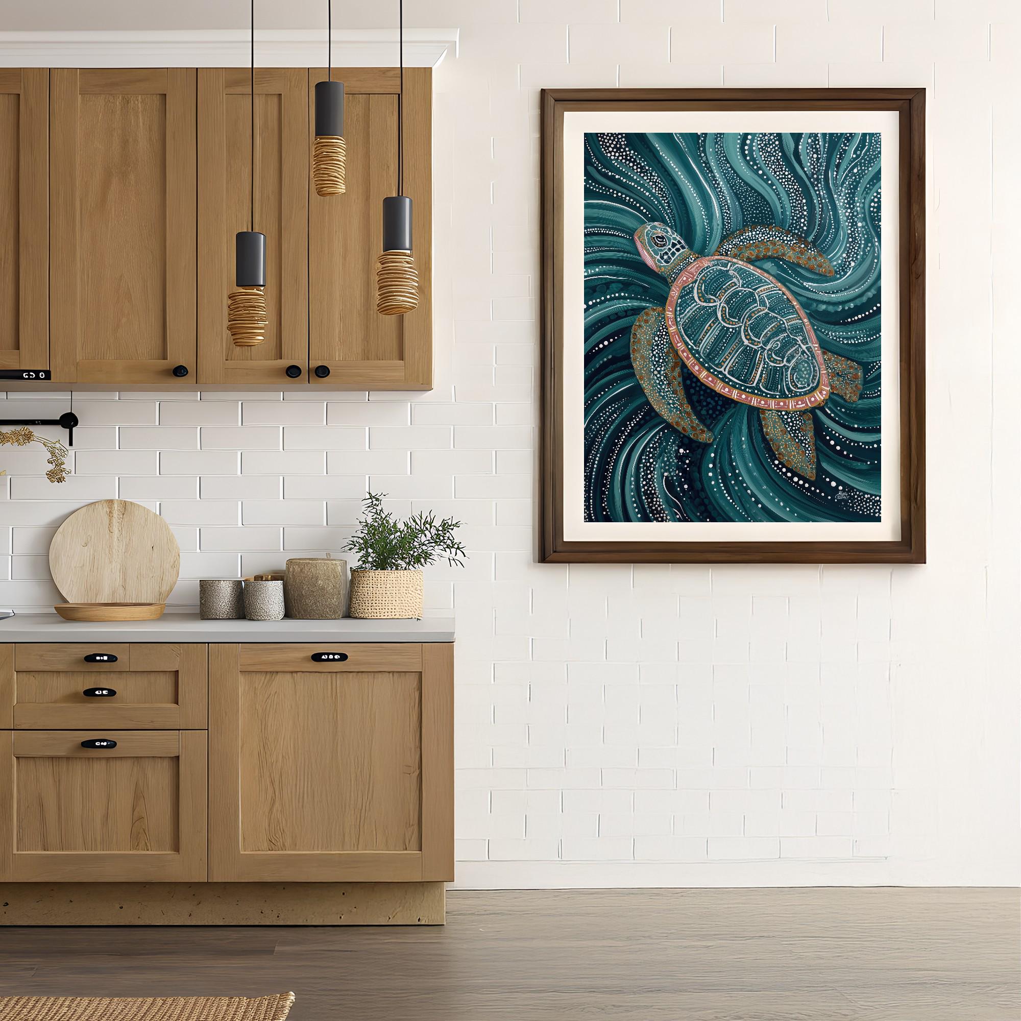 Aboriginal Sea Turtle Art Print, Indigenous Ocean Wall, Coastal Dot ...
