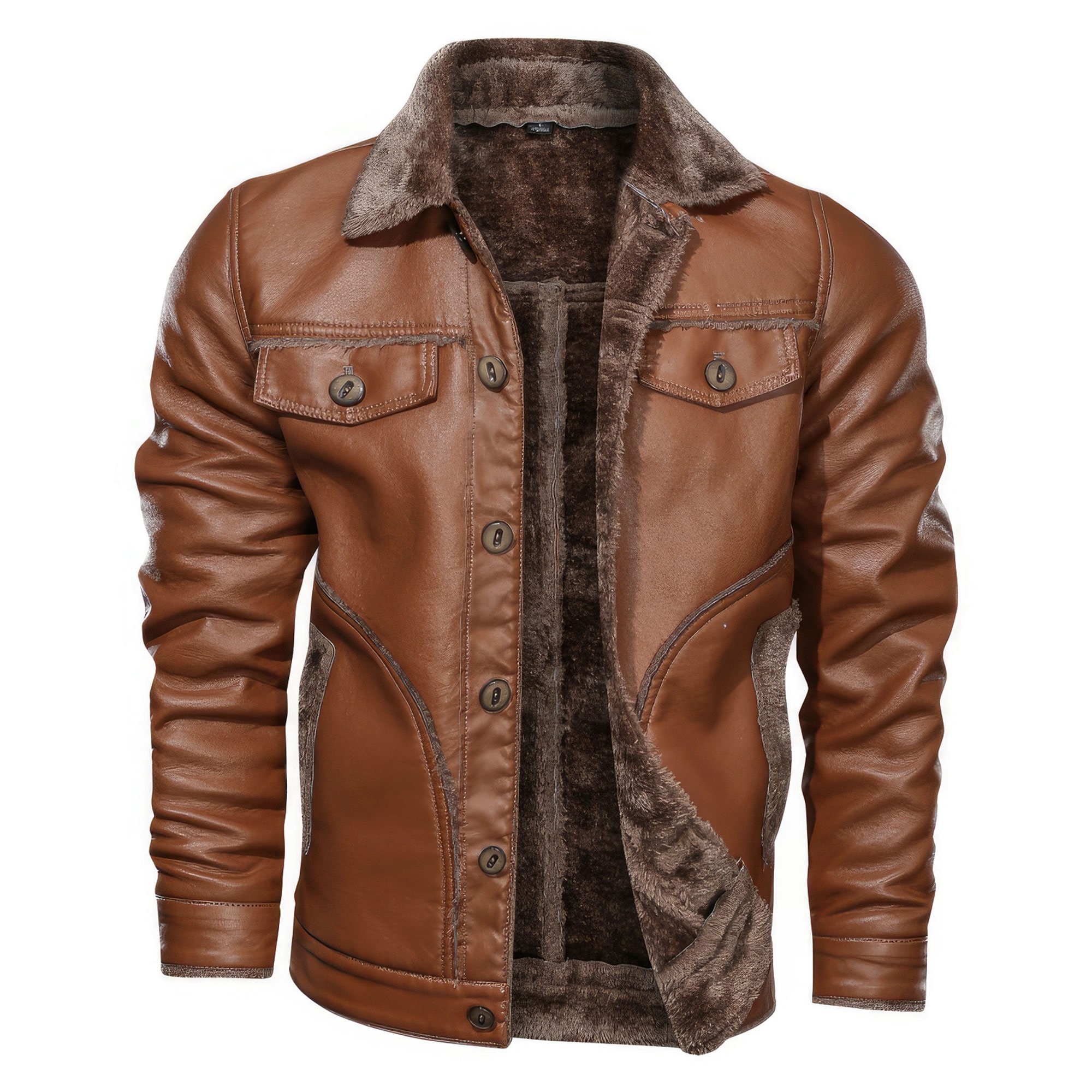 Mens Leather Jacket Winter Lapel Motorcycle Plush and Thickened ...