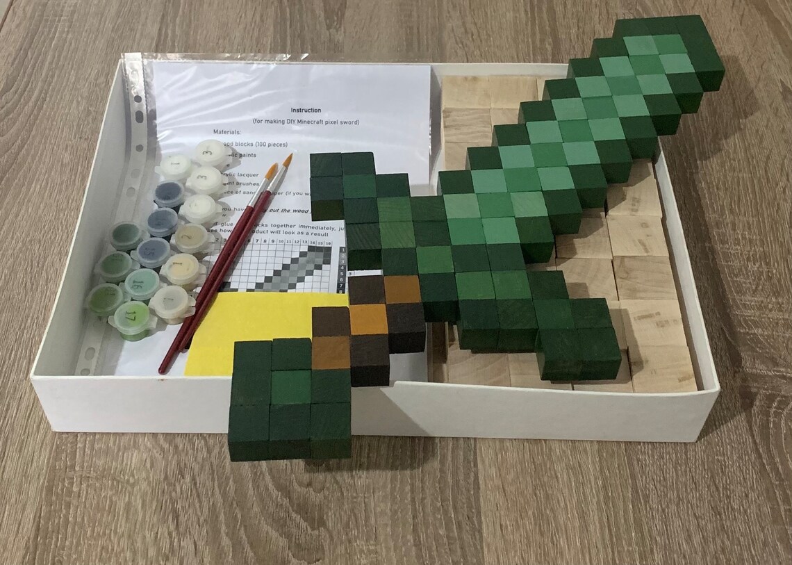 DIY Wood Kit Sword Minecraft, 3D Minecraft Blocks Constructor, Pixel ...