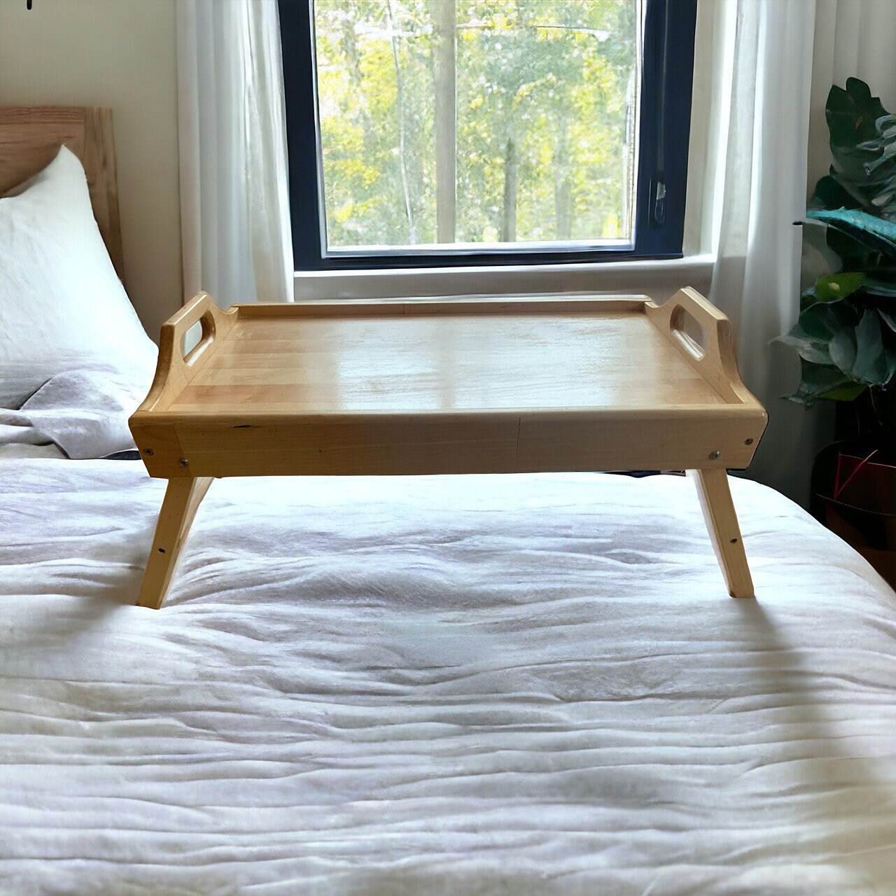 Large Serving Tray, Folding Legs Tray With Handles, Breakfast Table ...