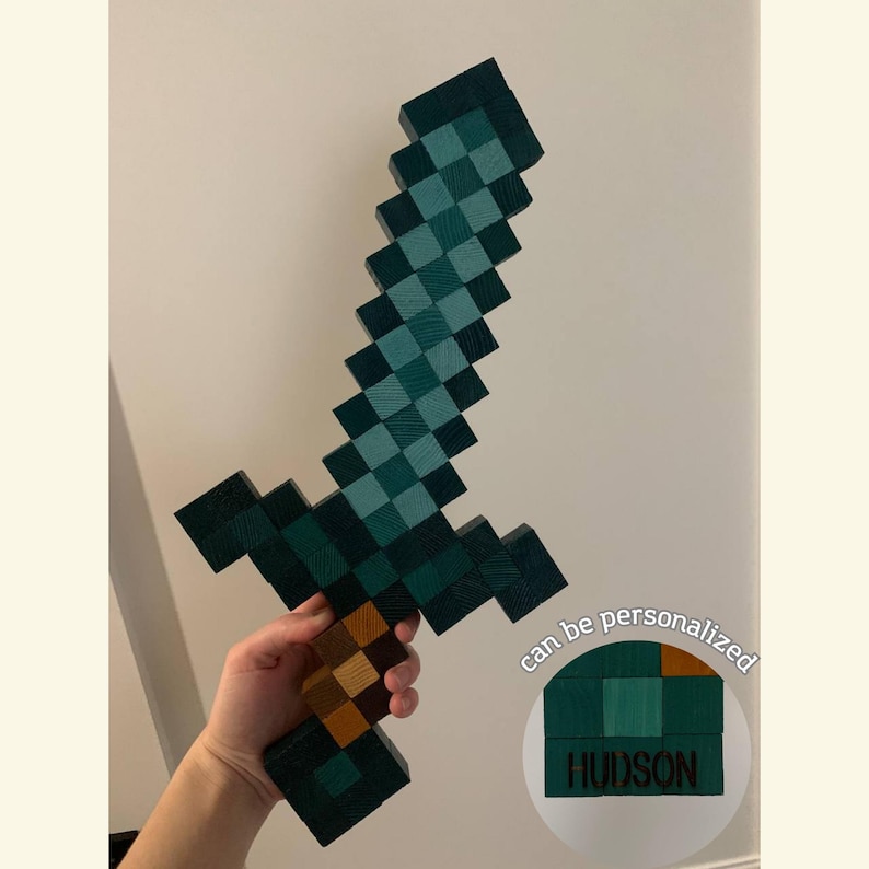 Wooden Minecraft Sword, Pixel Art, Gamer Room Decor - Etsy