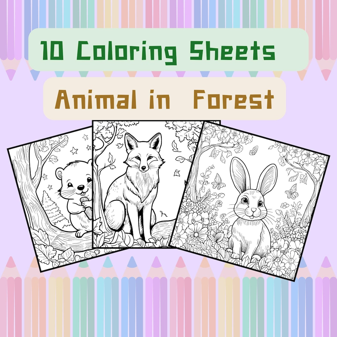 Cute Forest Animals Coloring Pages, Kids Colouring Sheets, Printable ...