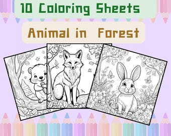 Cute Forest Animals Coloring Pages, Kids Colouring Sheets, Printable ...