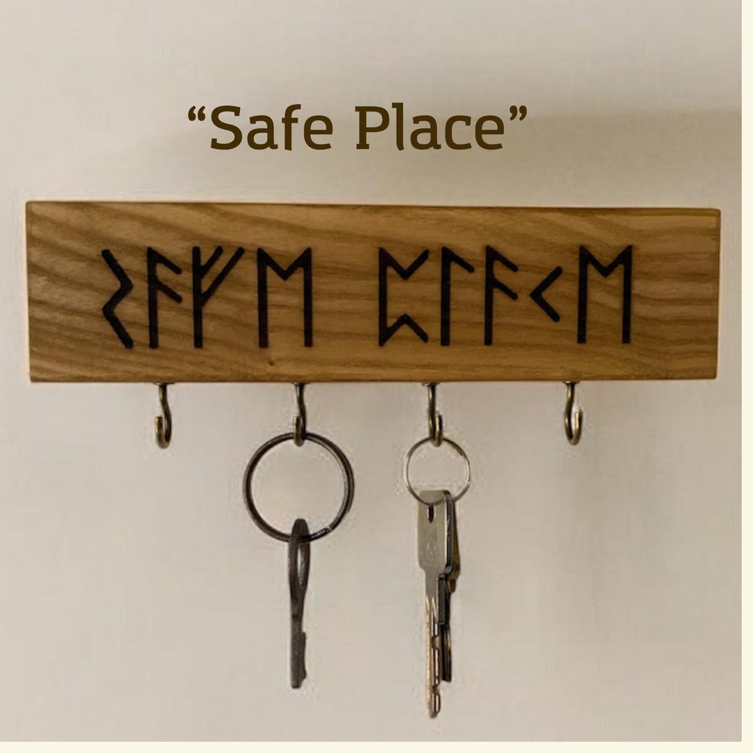 Scandinavian Viking Runes, Wood Engraved Key Organizer, Rustic Key ...