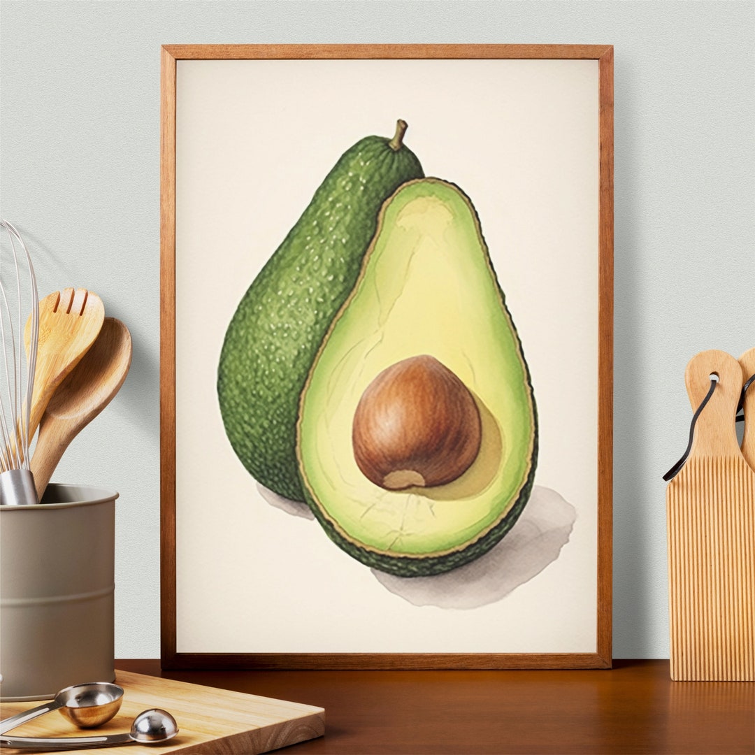 Digital Watercolour Print Avocado for Wall Art, Vintage Still Life ...