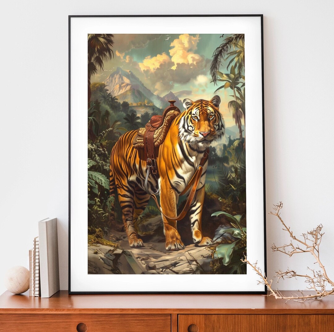 Tiger With a Horse Saddle Art Print, Vintage Digital Oil Painting, Wall ...