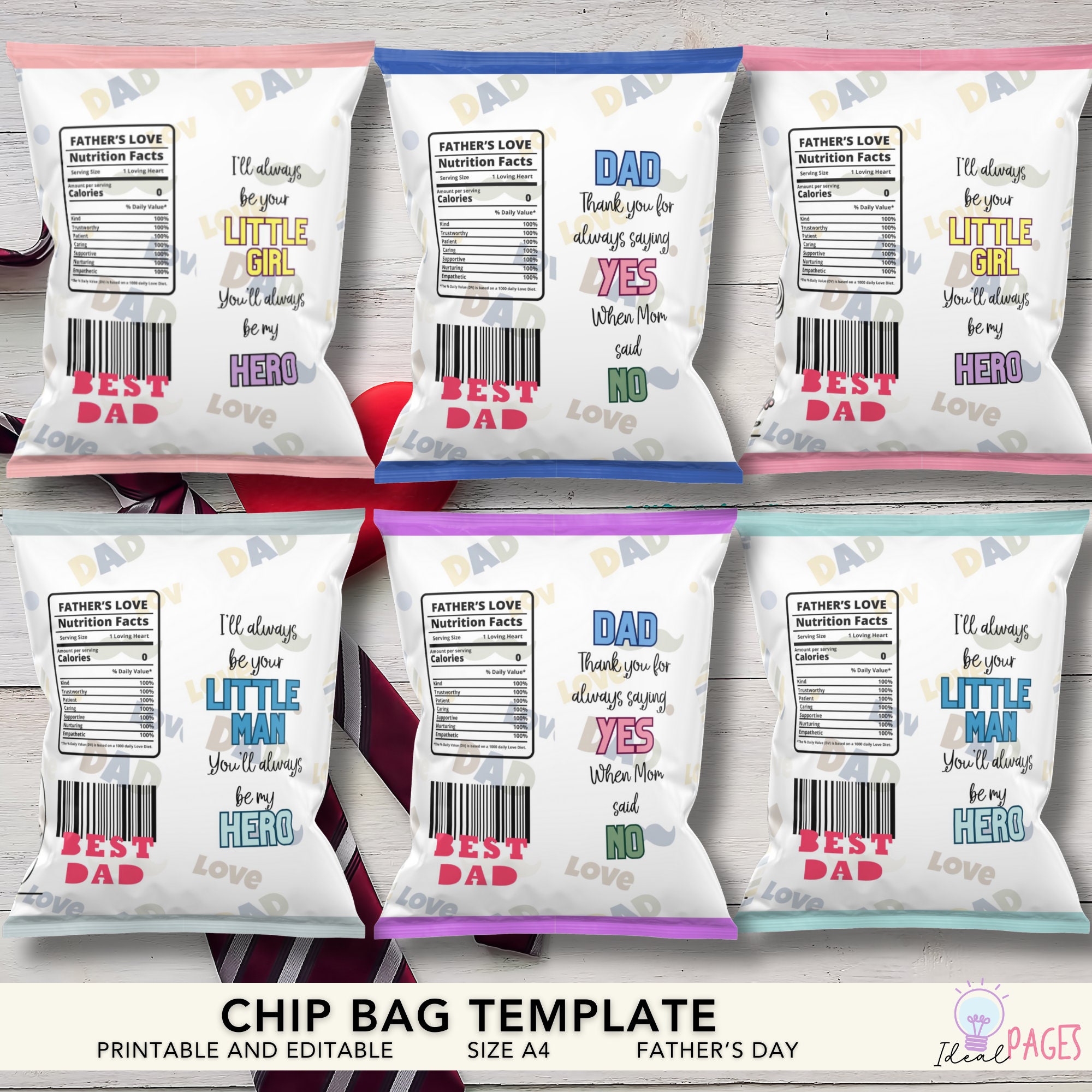 6 Father's Day Chip Bag Template Custom Chip Bag Bundle Gift Bags for ...