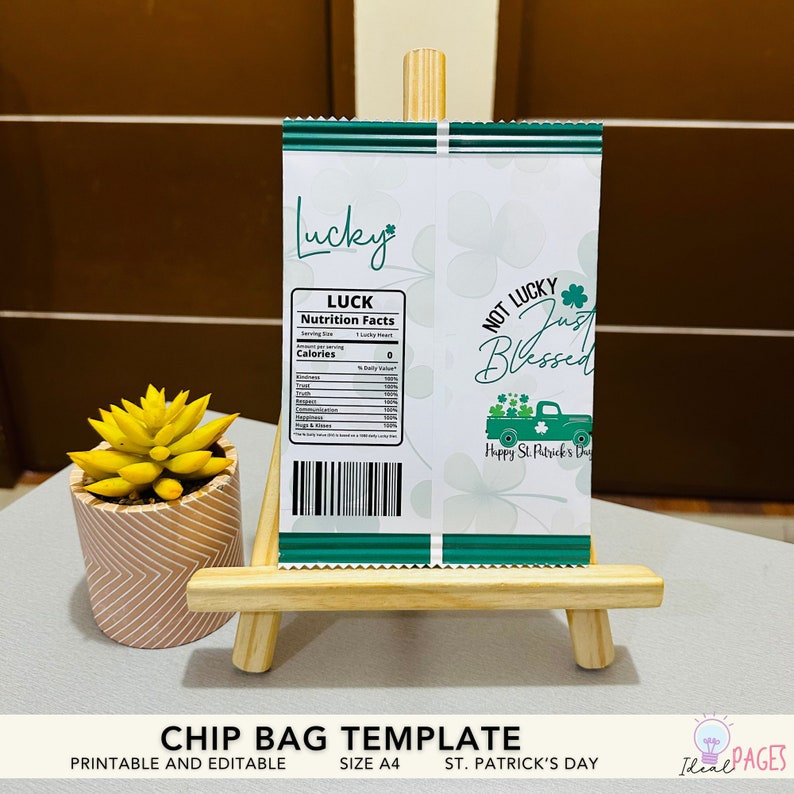 St Patricks Day Chip Bag Template, Custom Chip Bag, Shamrock Party ...