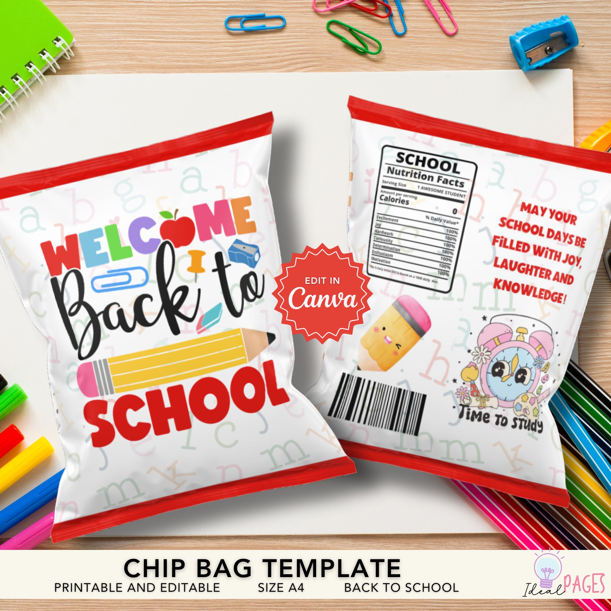 First Day of School Chip Bag Template, School Party Favor, Welcome ...