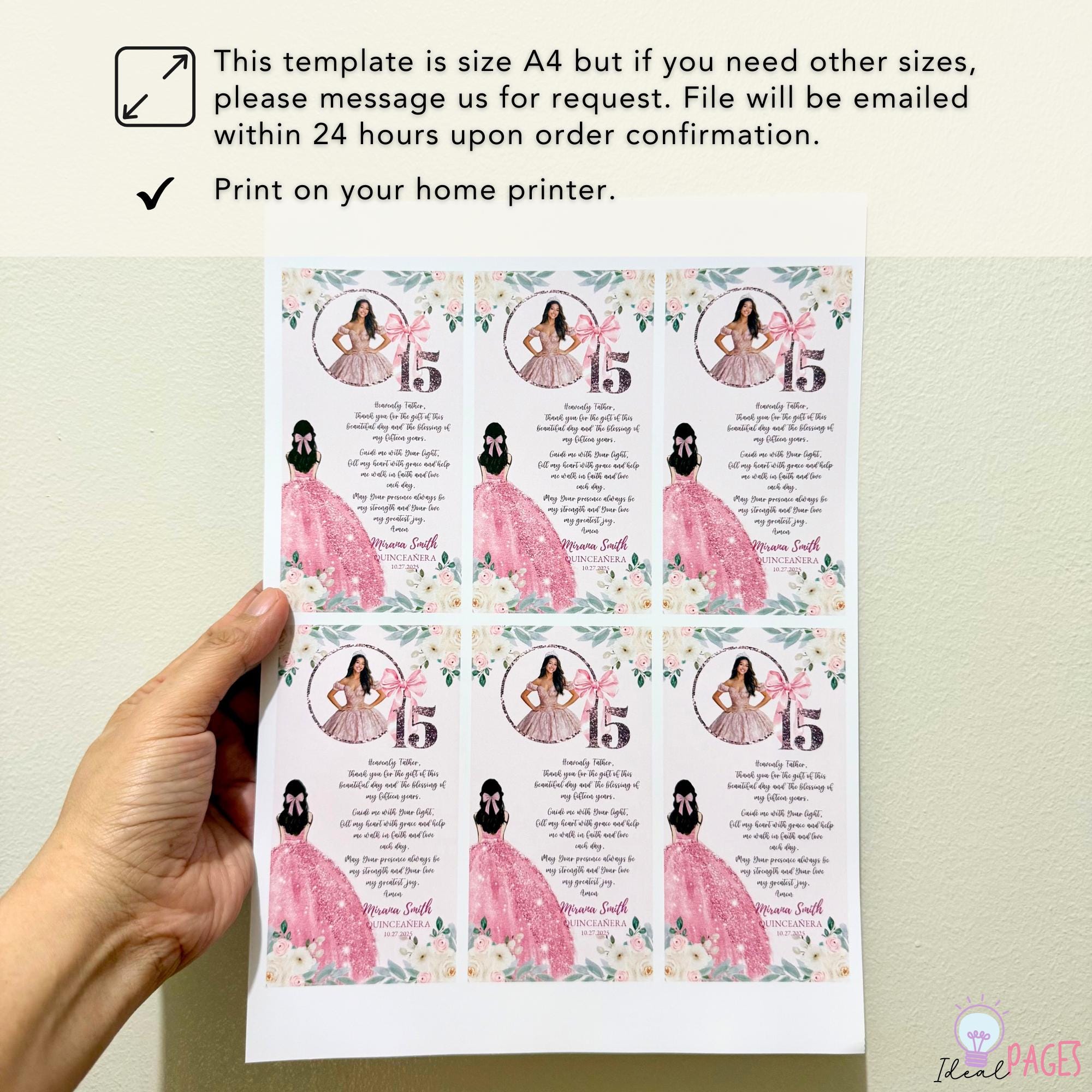 Emerald Green Quinceañera Prayer Card Template, 15th Birthday Prayer ...