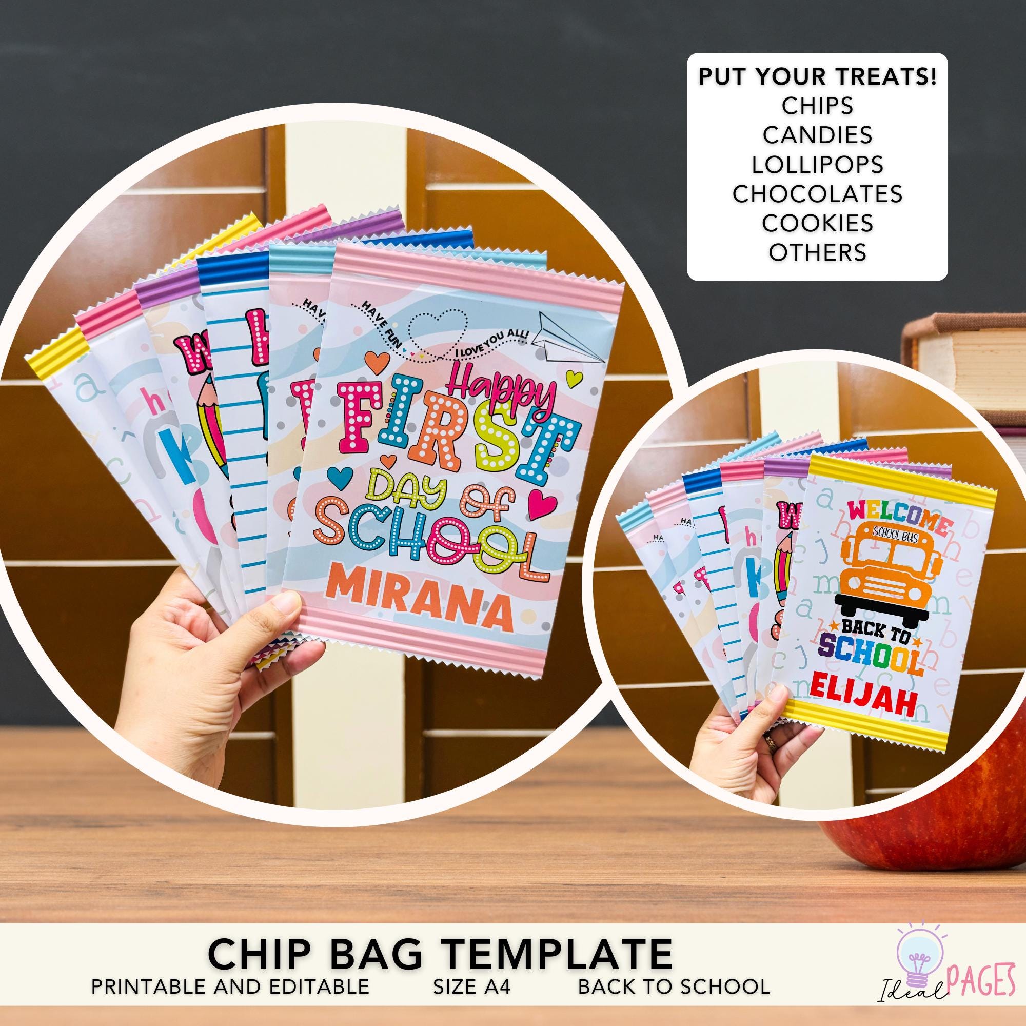 6 Back to School Chip Bag Template, School Party Favor, Welcome Snack ...