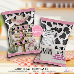 Pink 1st Rodeo Birthday Chip Bag, Cowgirl Favor Bag, Western Chip Bag ...