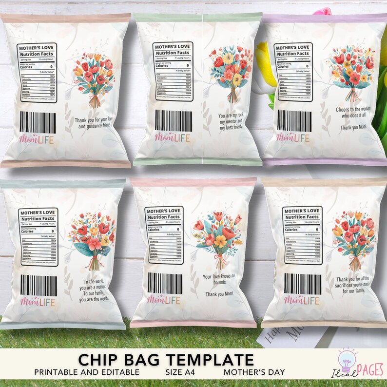 6 Mother's Day Chip Bag Template, Custom Chip Bag Bundle, 1st Mothers ...