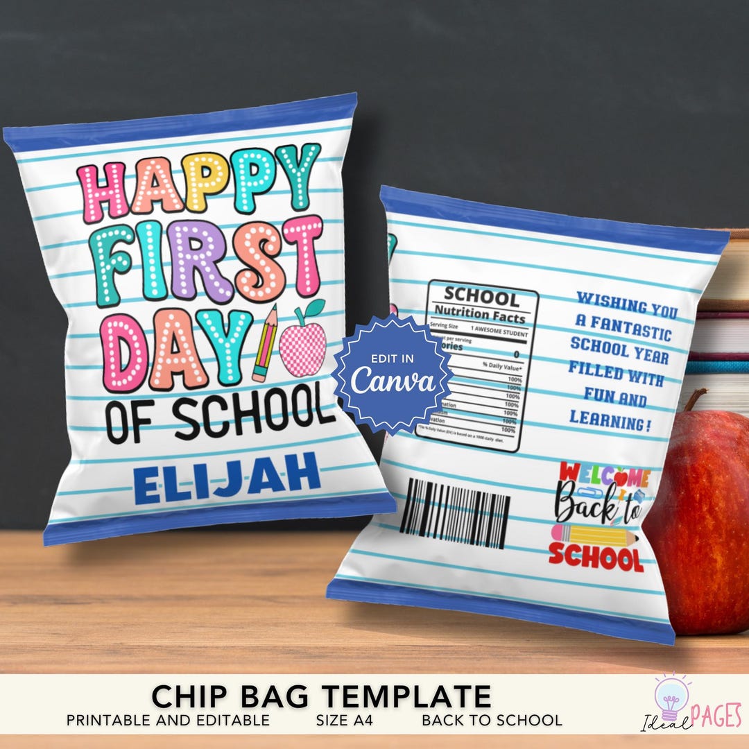 Back to School Chip Bag Template, School Party Favor, Welcome Snack Bag ...