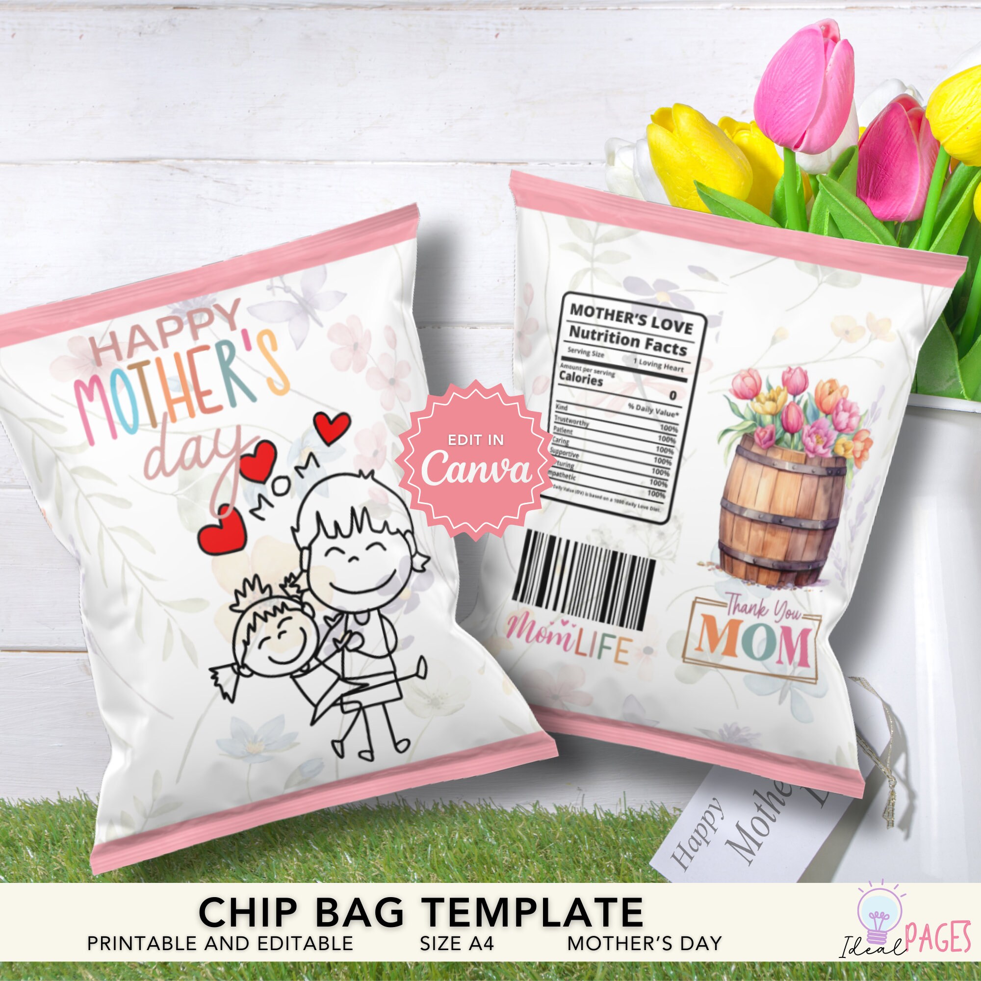 Mothers Day Chip Bag Template, Custom Party Favor for Mom, Moms Snack ...
