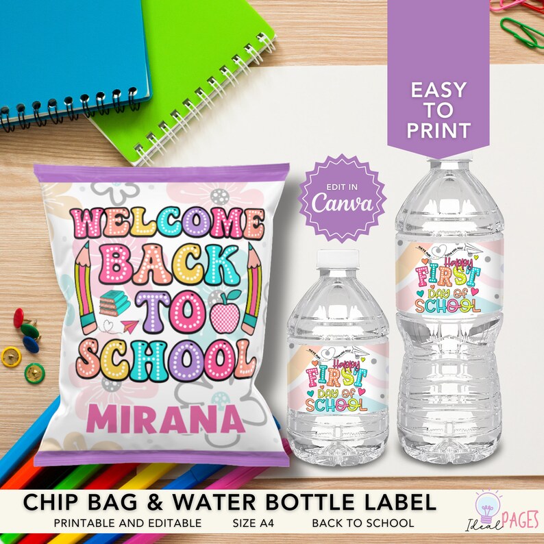 Back to School Editable Retro Chip Bag Template, First Day of School ...