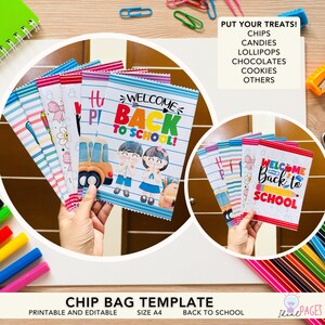 6 Back to School Chip Bag Template, School Party Favor, Welcome Snack ...