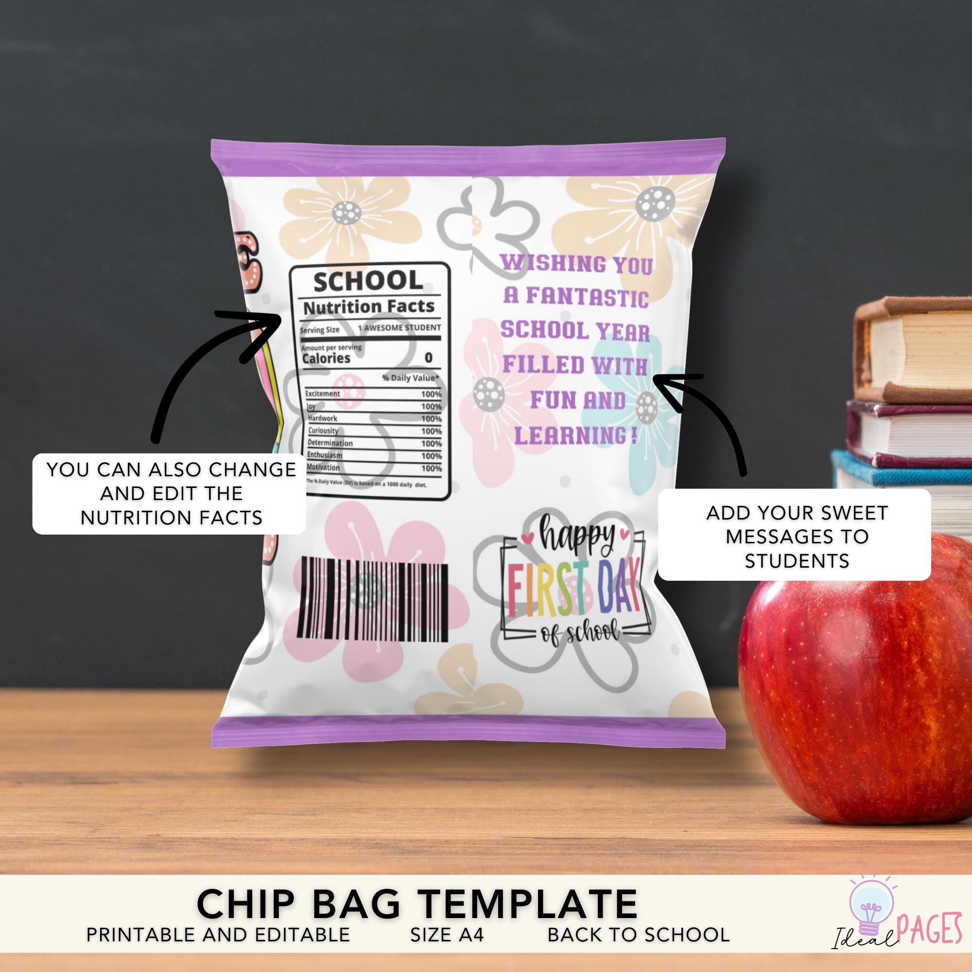 Back to School Chip Bag Template, School Party Favor, Welcome Snack Bag ...
