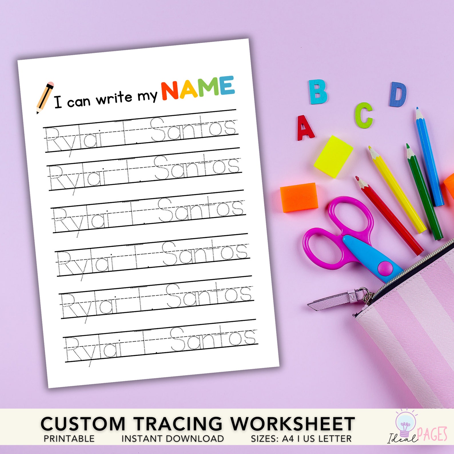 Custom Name Tracing, Printable Tracing Worksheet Set, Preschool ...