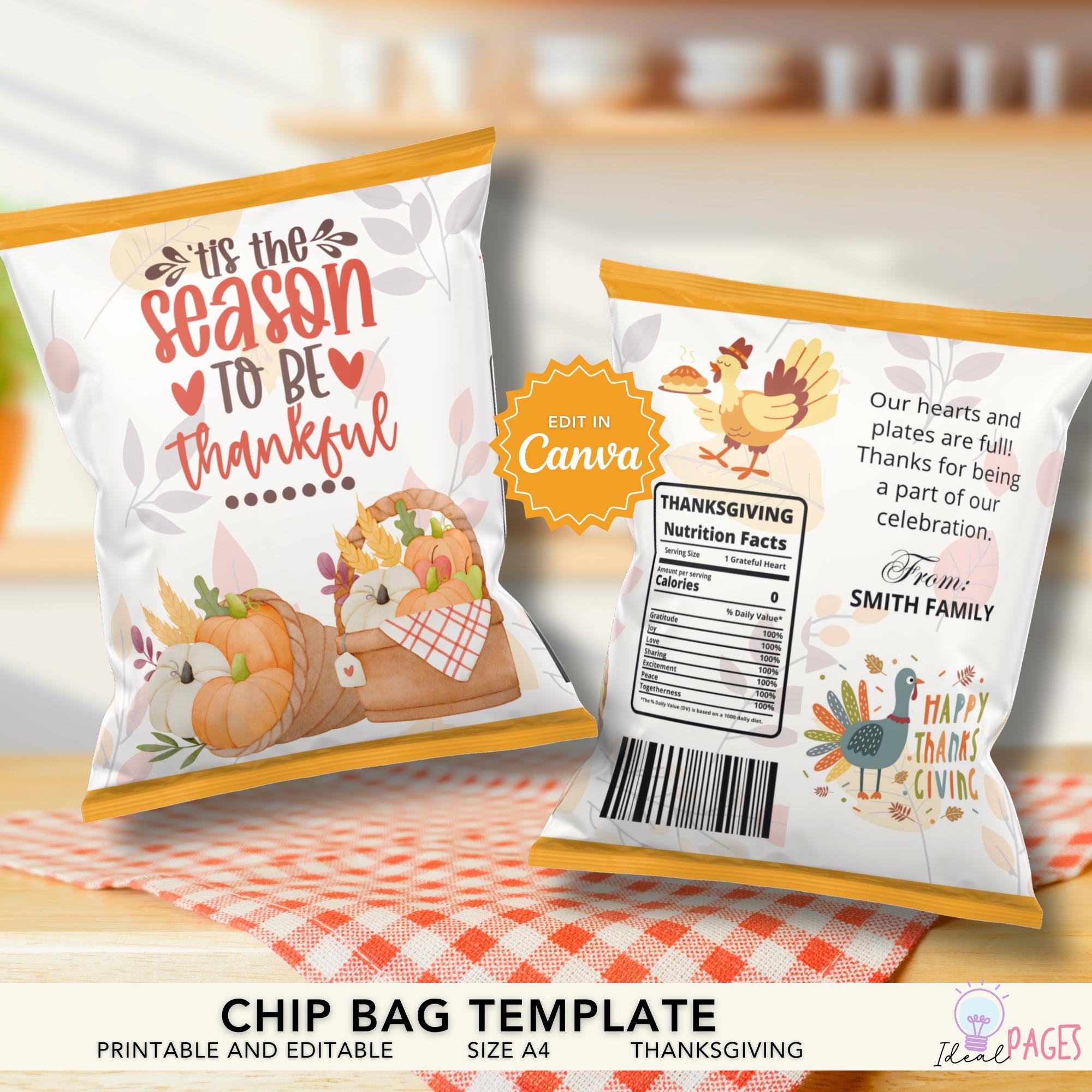 Thanksgiving Favors Chip Bags, Printable Thanksgiving Candy Wrapper ...