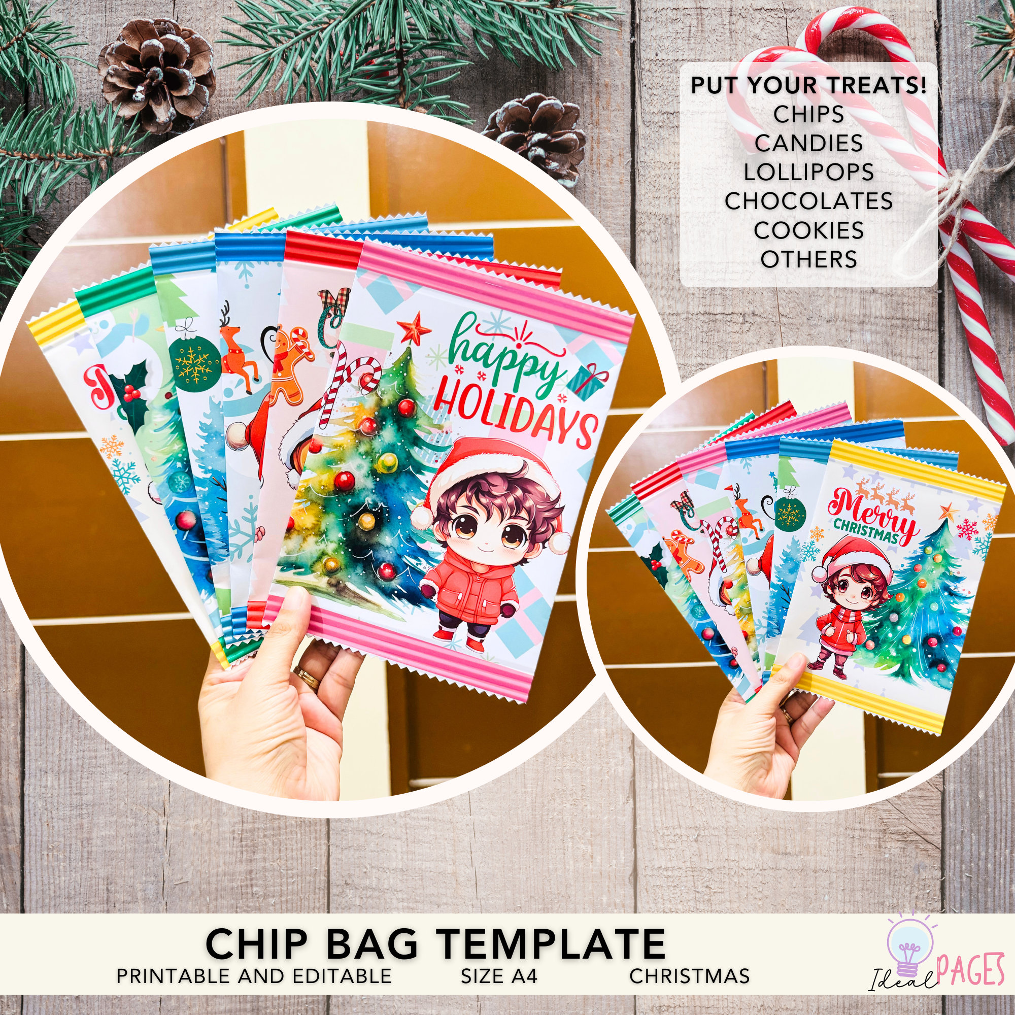 6 Christmas Chip Bag Template Printable and Editable Christmas Gift Bag ...
