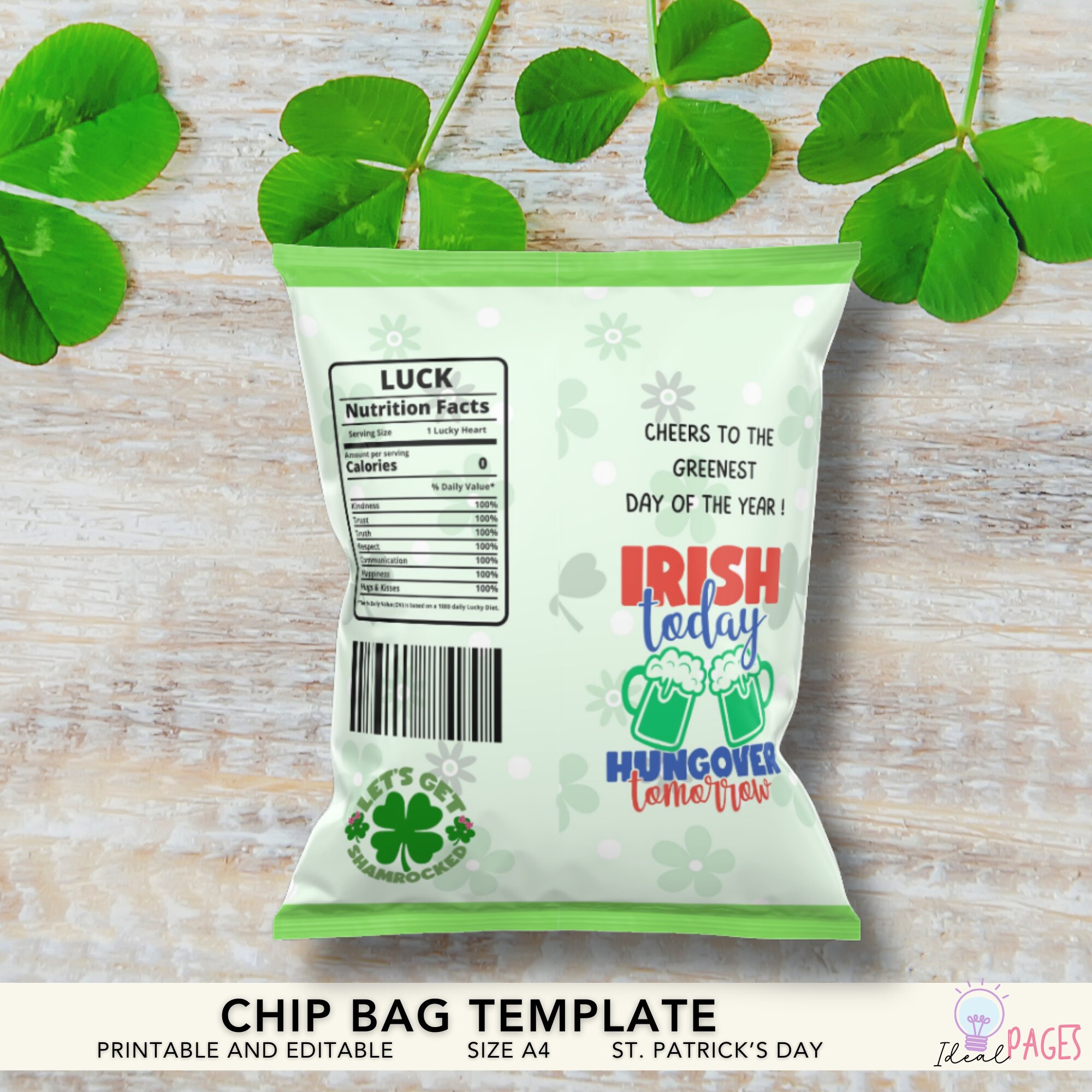 St Patricks Chip Bag Template, Custom Chip Bag, Shamrock Party Favors ...