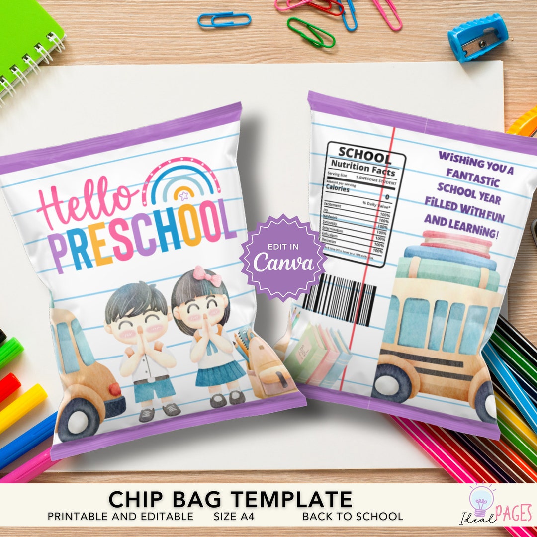 Back to School Chip Bag Template, School Party Favors, Welcome Snack ...