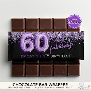 60th Purple Chocolate Wrapper - Etsy