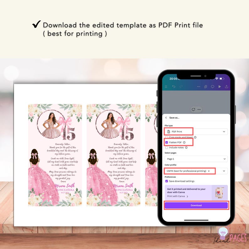 Pink Quinceañera Prayer Card Template, 15th Birthday Prayer Card ...