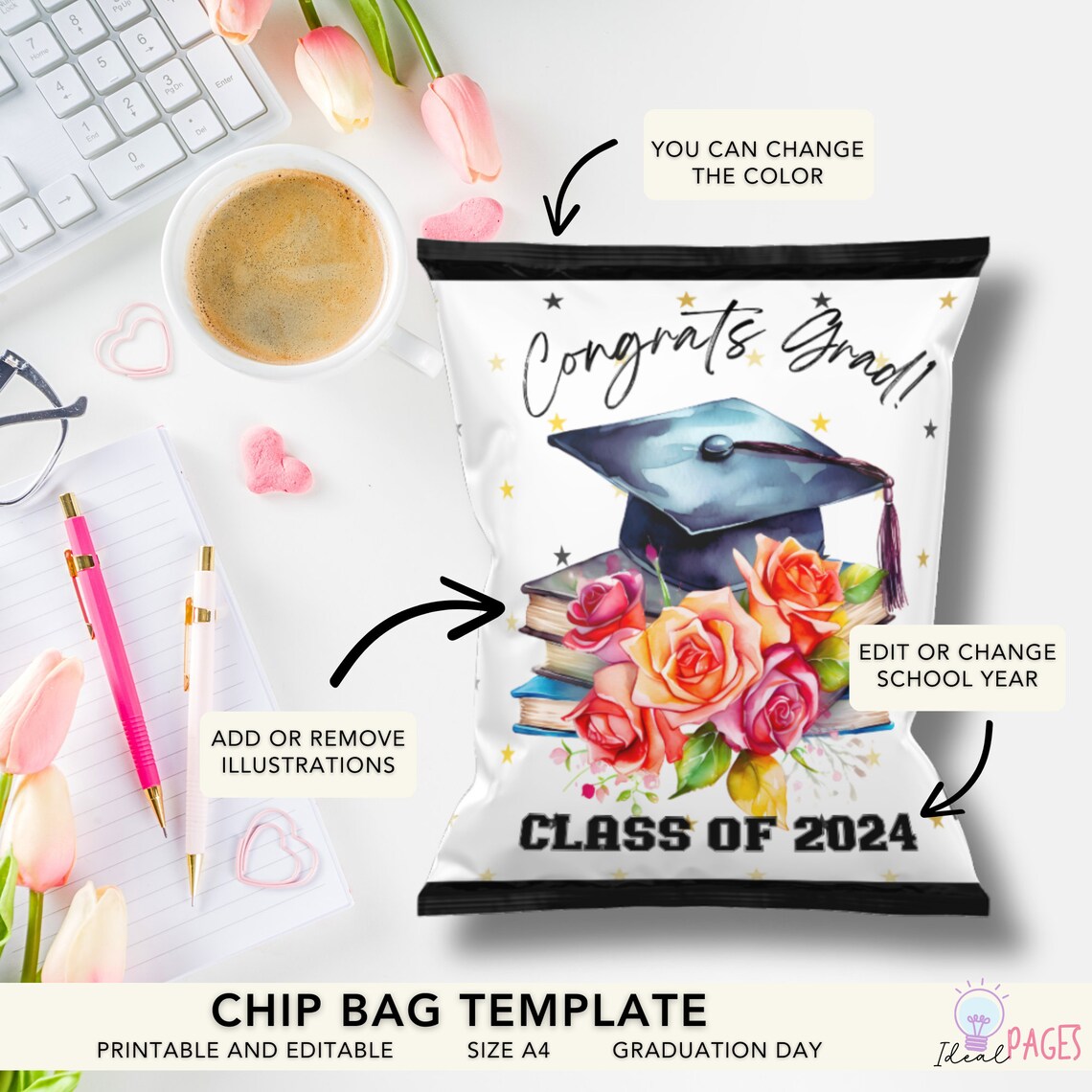 Custom Graduation Chip Bag Template, Class 2024, DIY Party Favor ...