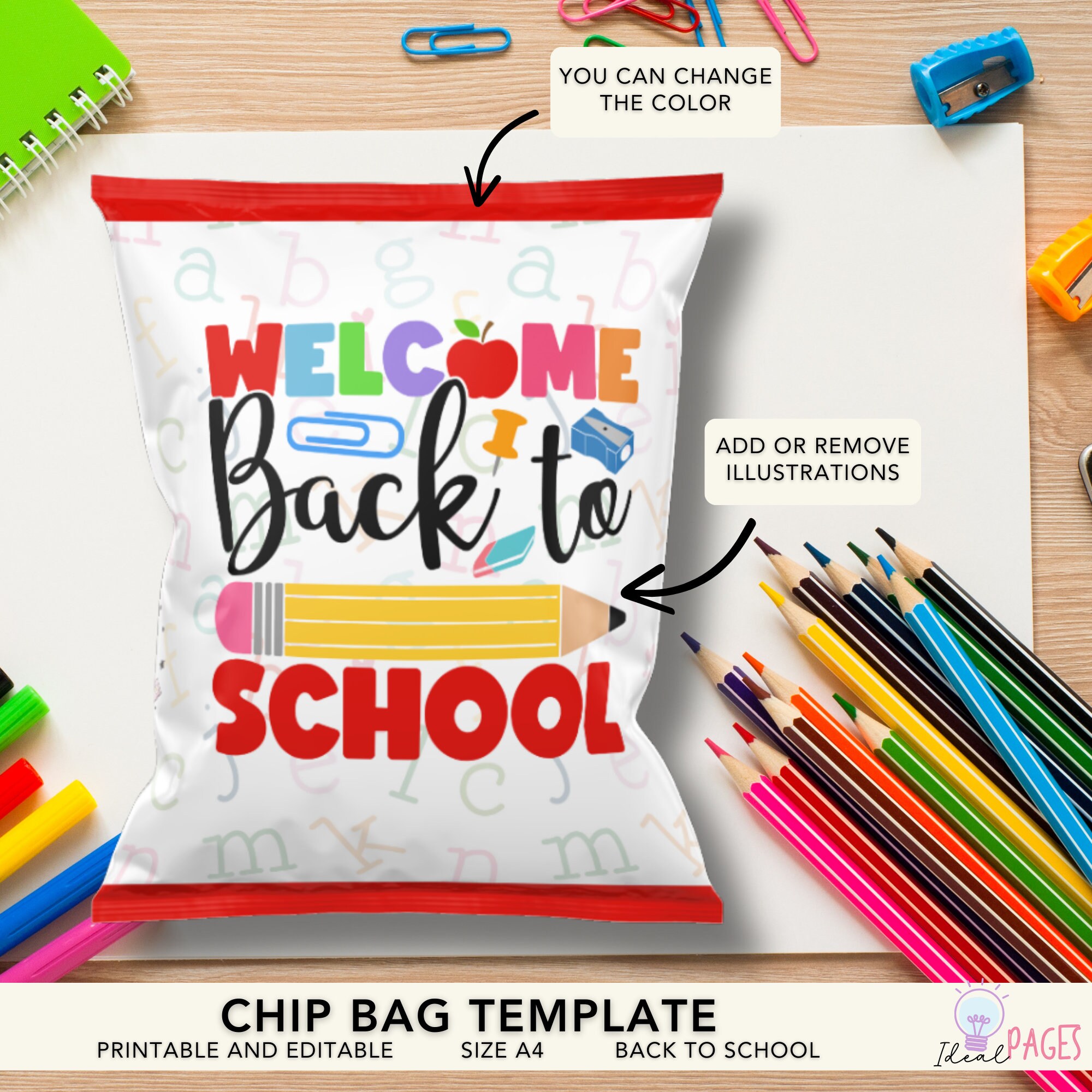 First Day of School Chip Bag Template, School Party Favor, Welcome ...