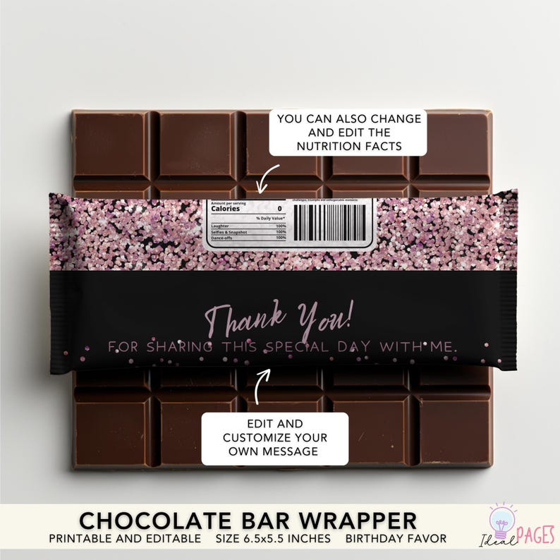 50 and Fabulous Rose Gold 50th Birthday Chocolate Bar Wrapper Party ...