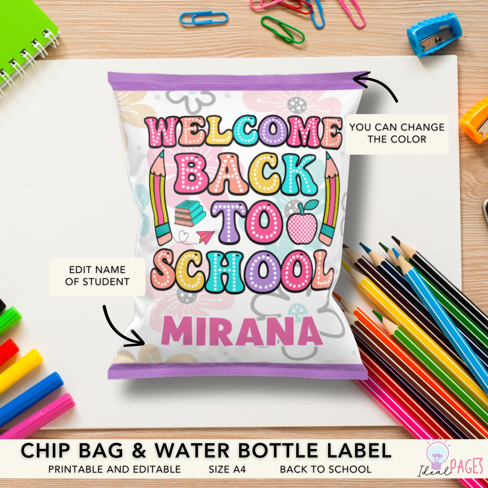 Back to School Editable Retro Chip Bag Template, First Day of School ...