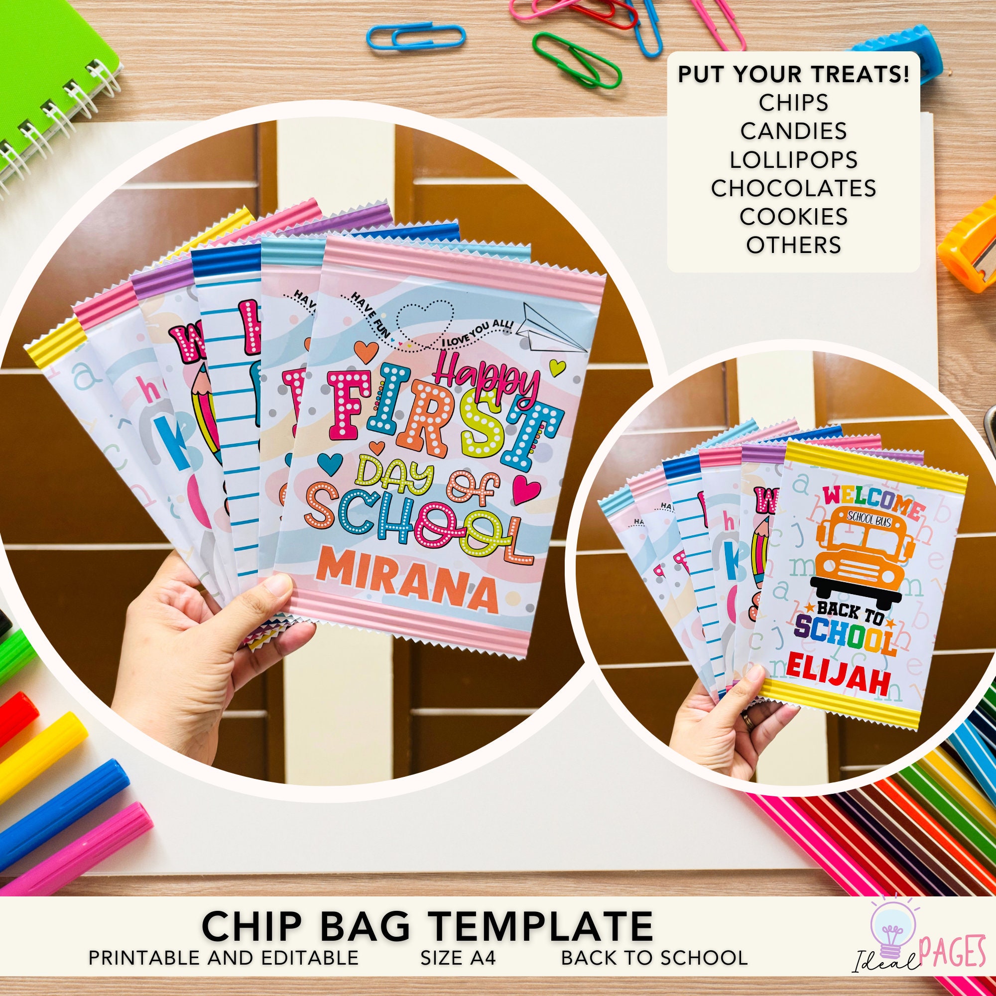 6 Back to School Chip Bag Template, School Party Favor, Welcome Snack ...
