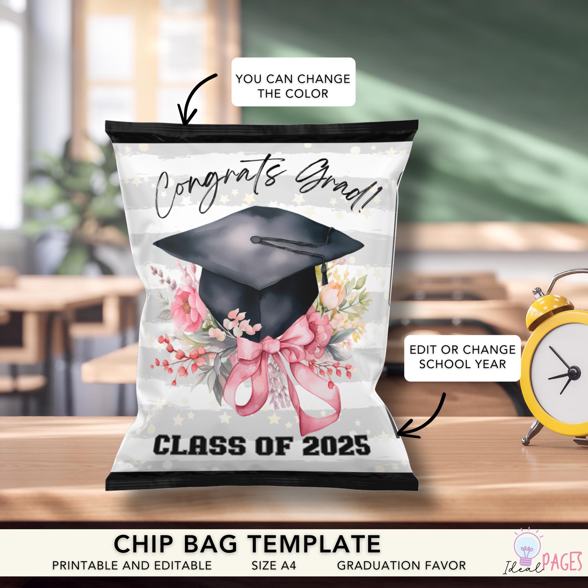 Coquette Graduation Chip Bag Template, Class of 2026, DIY Party Favor ...