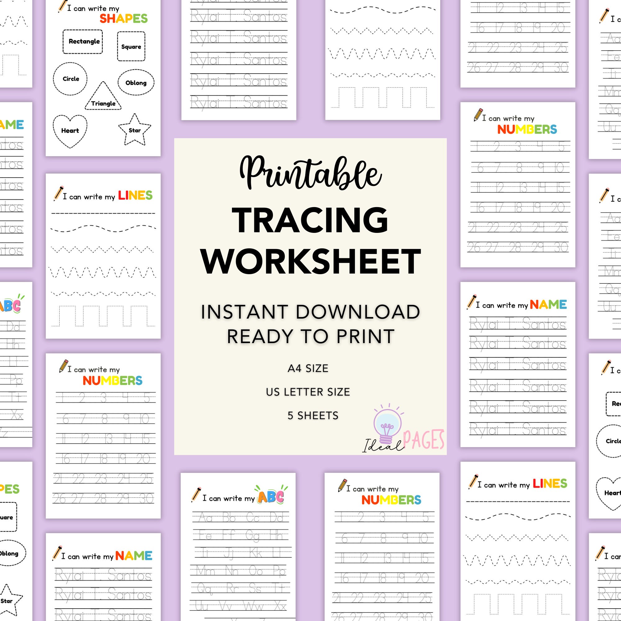 Custom Name Tracing, Printable Tracing Worksheet Set, Preschool ...