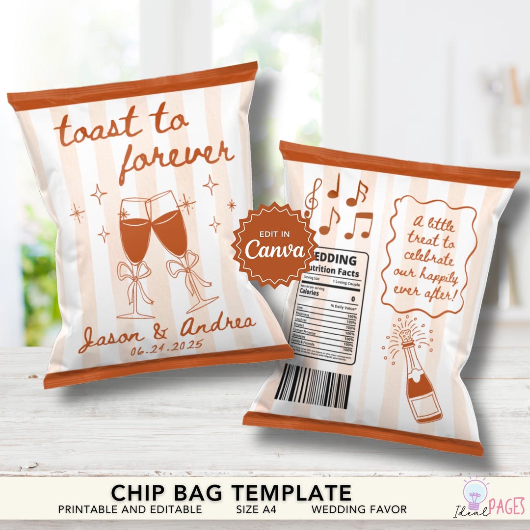 Burnt Orange Whimsical Hand Drawn Wedding Chip Bag Party, Marriage ...