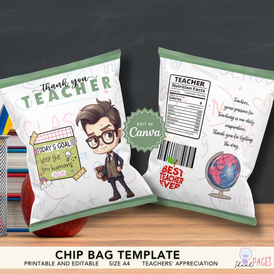 Teacher Appreciation Chip Bag Template, Gift for Teacher, DIY Party ...