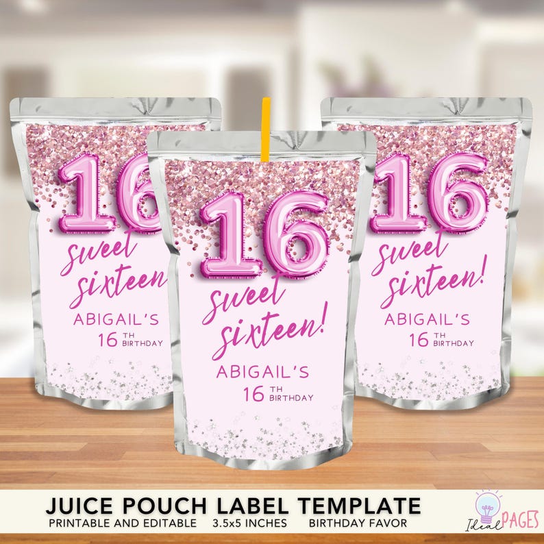 Sweet 16 Party Favors, 16th Birthday Light Pink Favors Bundle, Chip Bag ...