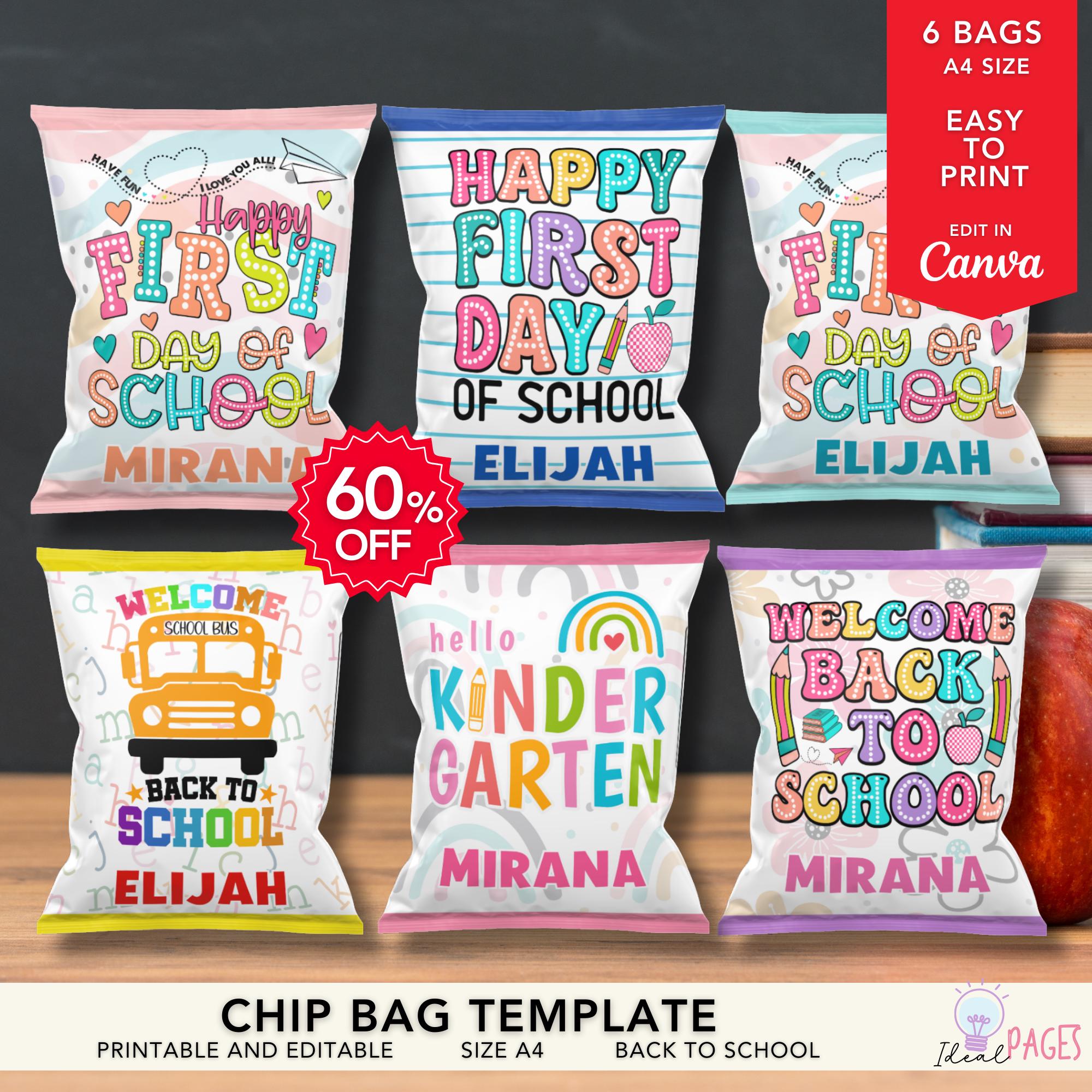 6 Back to School Chip Bag Template, School Party Favor, Welcome Snack ...