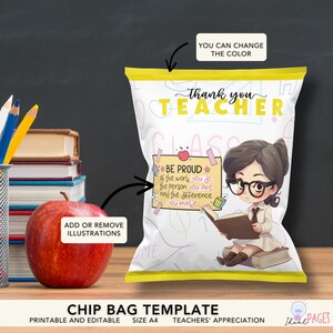 6 Teacher Appreciation Chip Bag Template, DIY Party Favor Printable ...