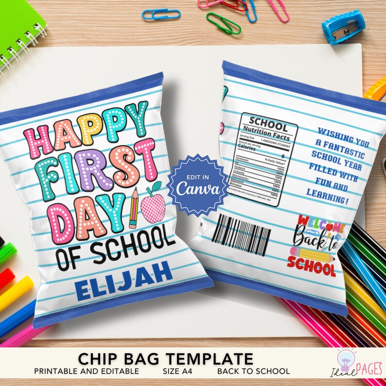 Back to School Chip Bag Template, School Party Favor, Welcome Snack Bag ...