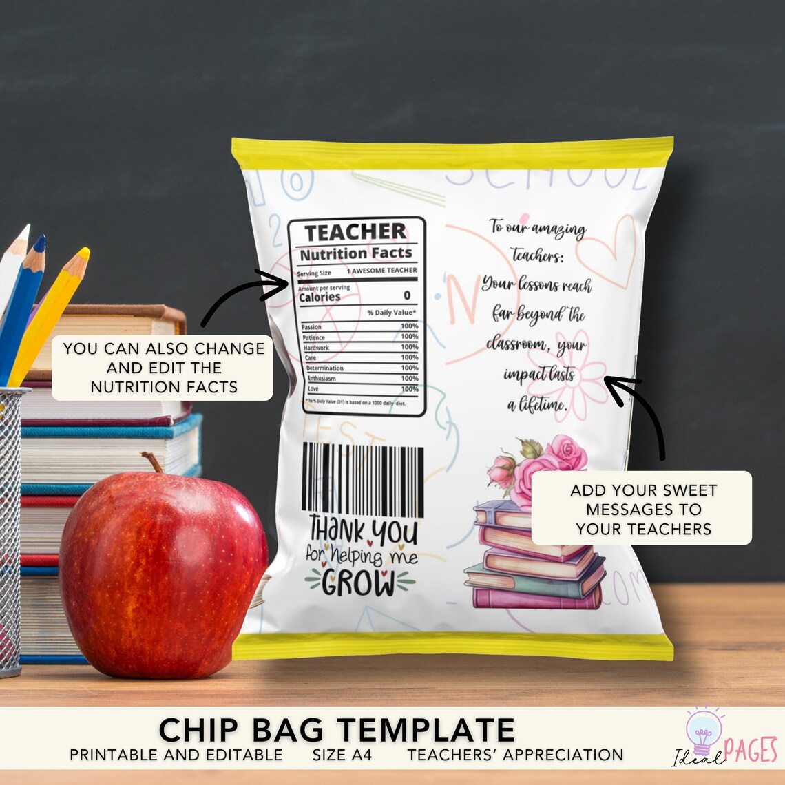6 Teacher Appreciation Chip Bag Template, DIY Party Favor Printable ...