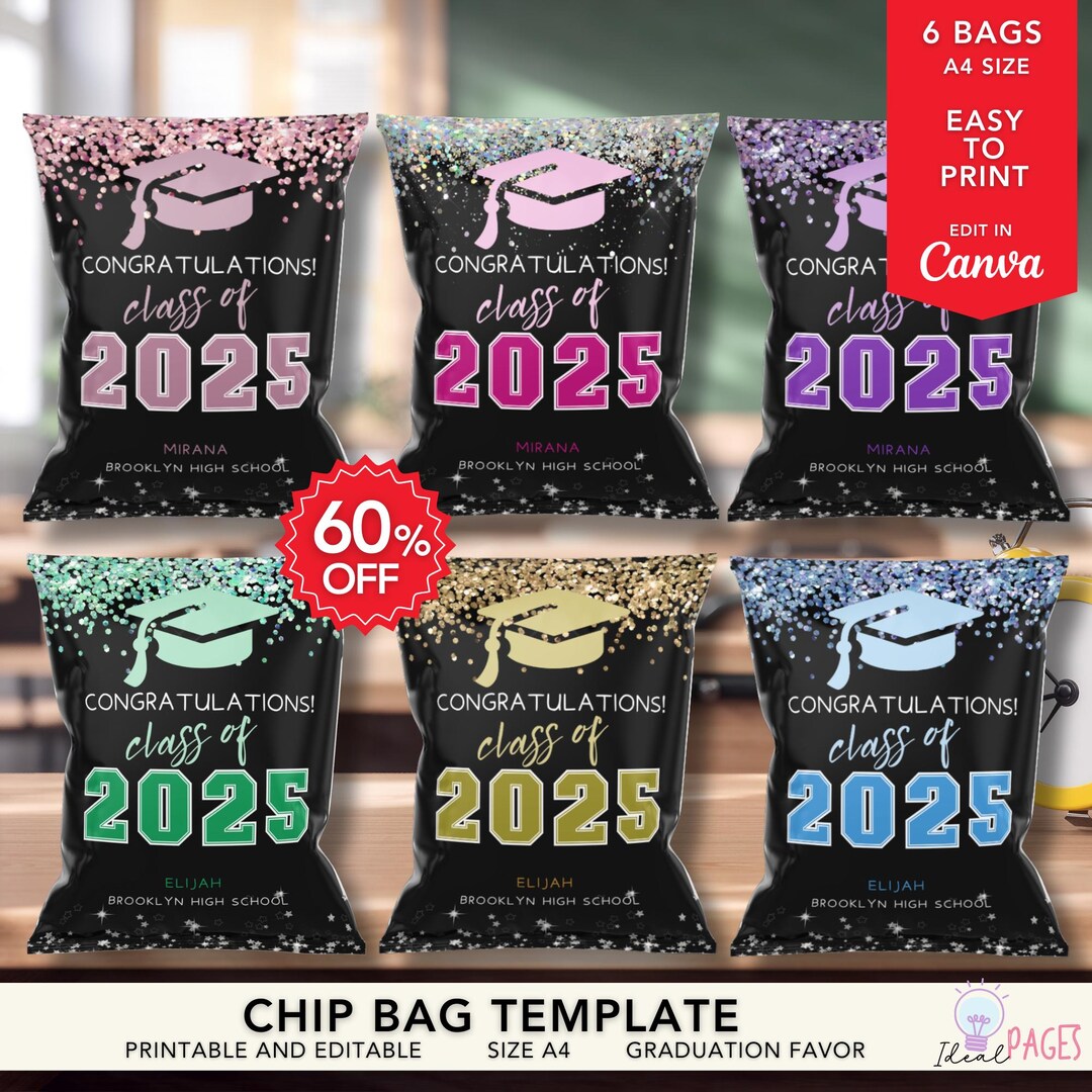 6 Graduation Chip Bags 2025, Graduation Party Favors, Graduation Treat ...